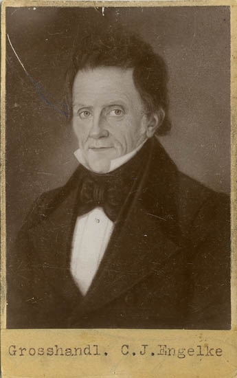 Text på kortets baksida: "Grosshandlaren Carl Jacob Engelke, f. 14/7 ...