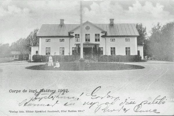 Matfors herrgård. Brevkort med texten Corps de logi, Matfors 1902 ...