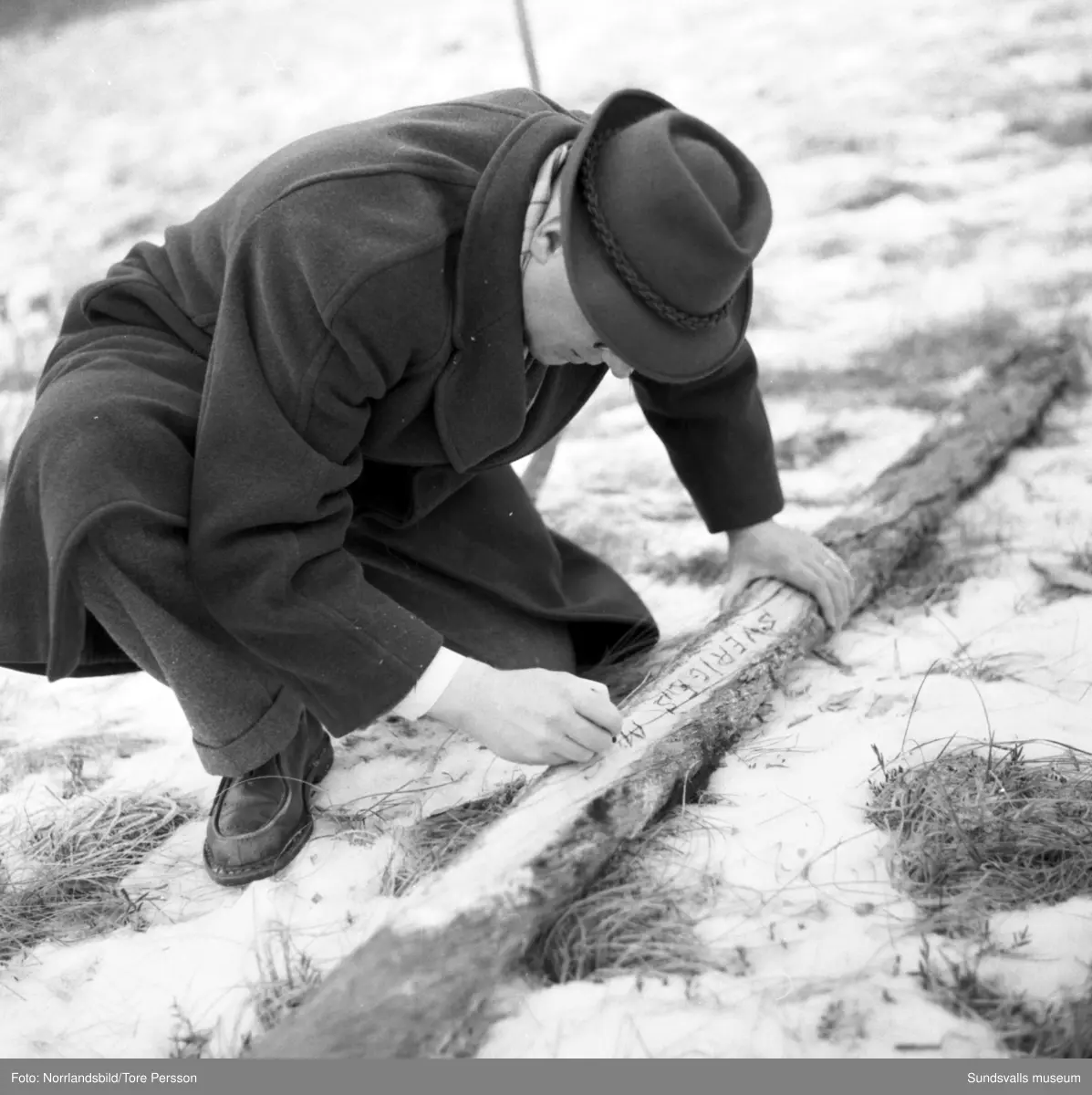Kommunalkamrer Åke Jonsson och slaktare Axel Lindgren märker ut ...