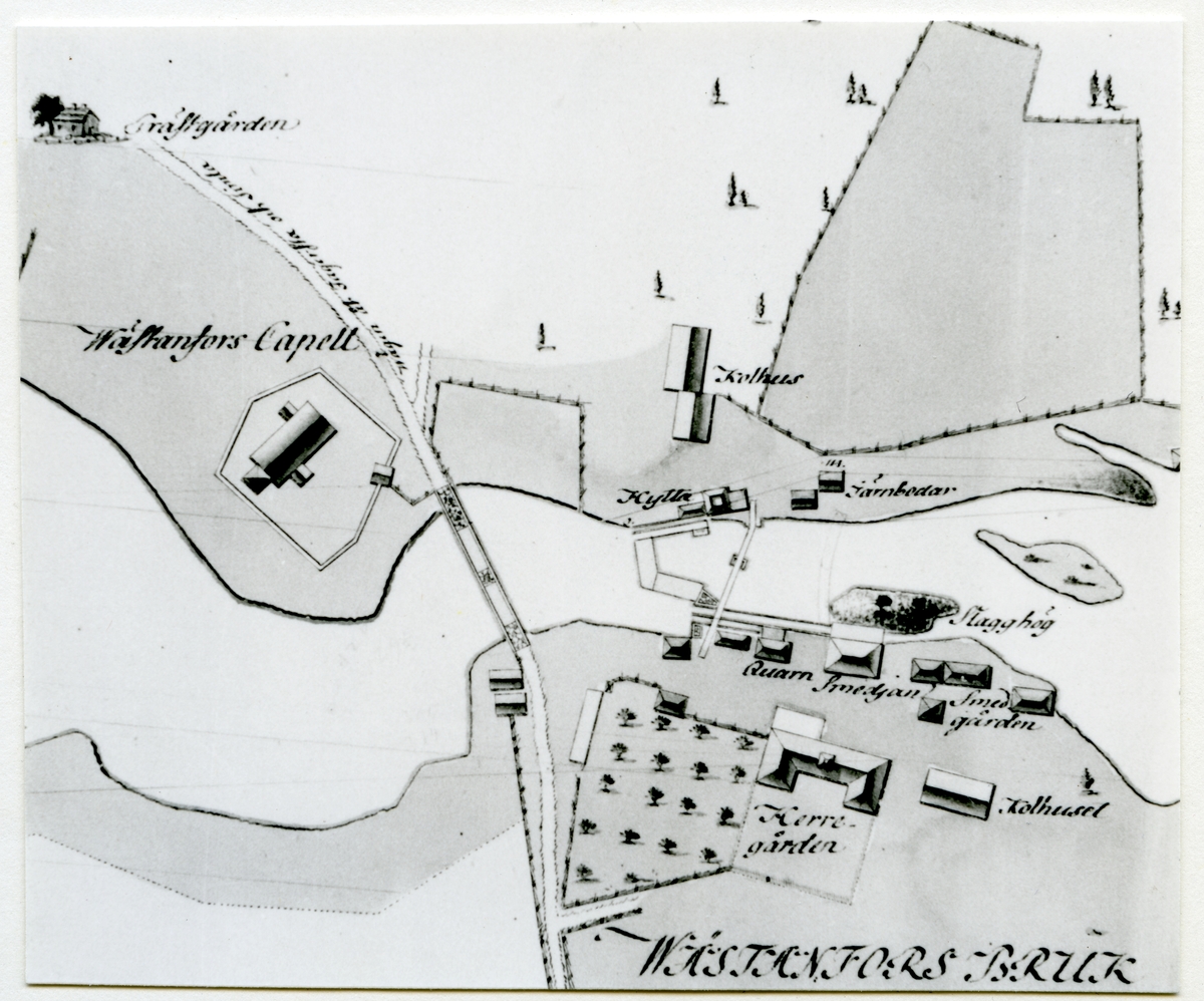 Västanfors sn, Fagersta kn, Västanfors bruk. Karta över Västanfors bruk ...