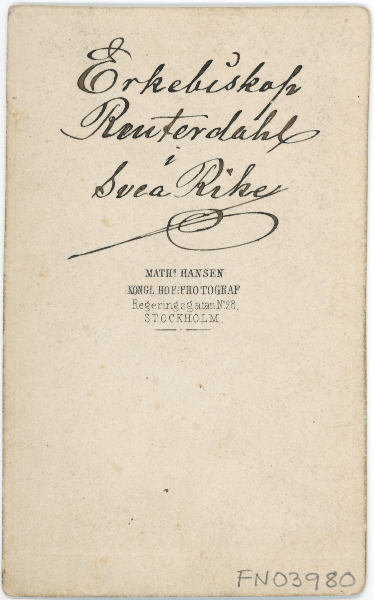 Kabinettsfotografi - ärkebiskop Reuterdahl i Svea Rike - Upplandsmuseet ...