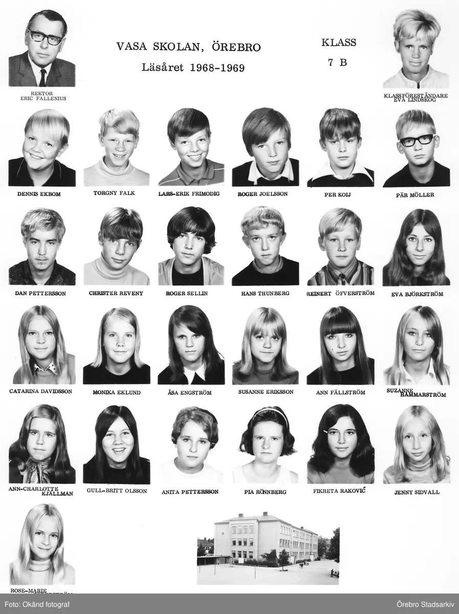 Klass 7 B Vasaskolan, 1968-1969 - Örebro Stadsarkiv / DigitaltMuseum