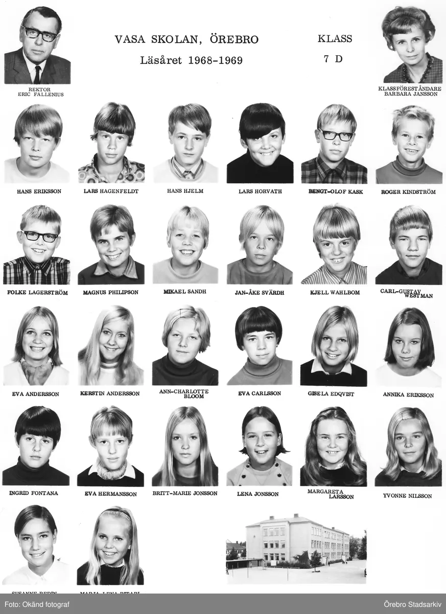 Klass 7 D Vasaskolan, 1968-1969 - Örebro Stadsarkiv / DigitaltMuseum