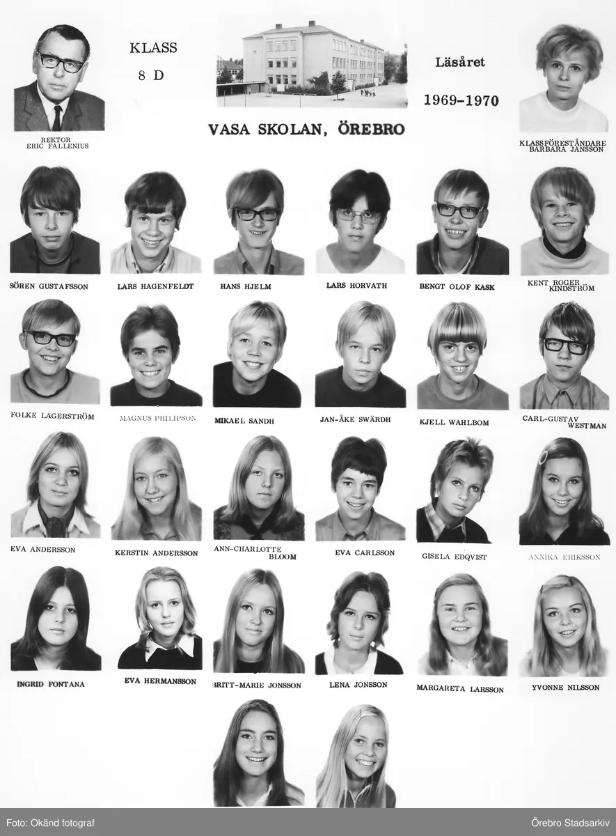 Klass 8 D Vasaskolan, 1969-1970 - Örebro Stadsarkiv / DigitaltMuseum
