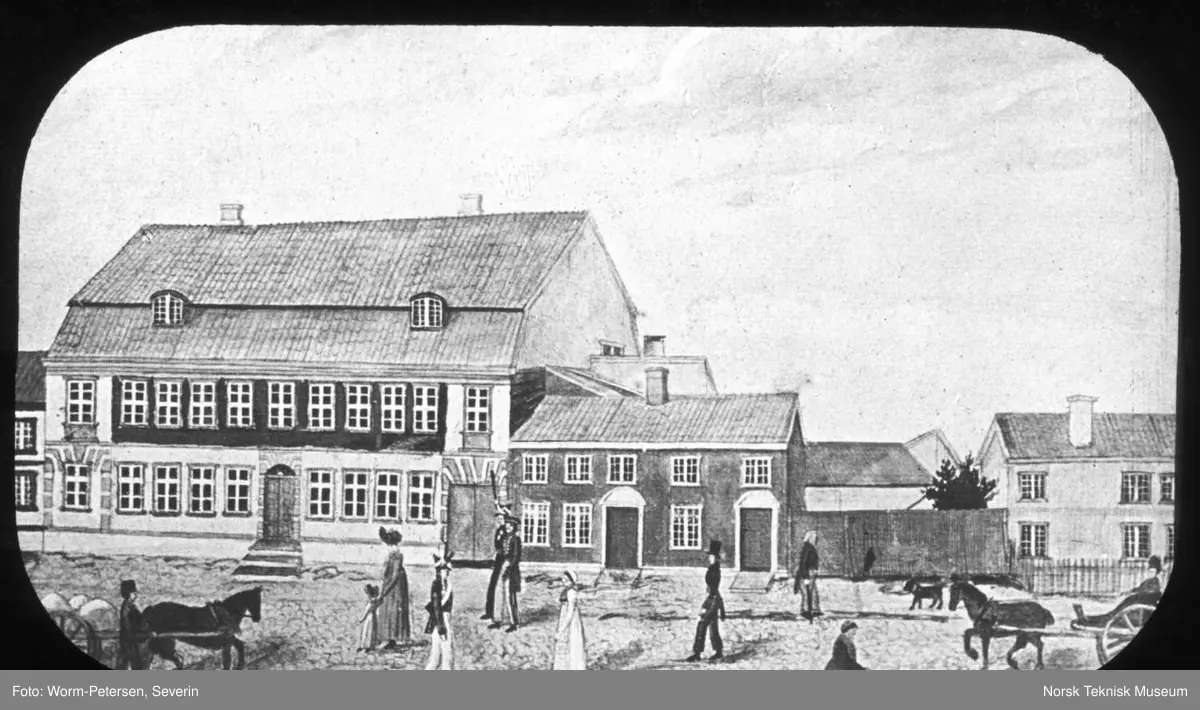 Dias. Avfotografert tegning, bygate (organist Tellefsens hus) - Norsk ...