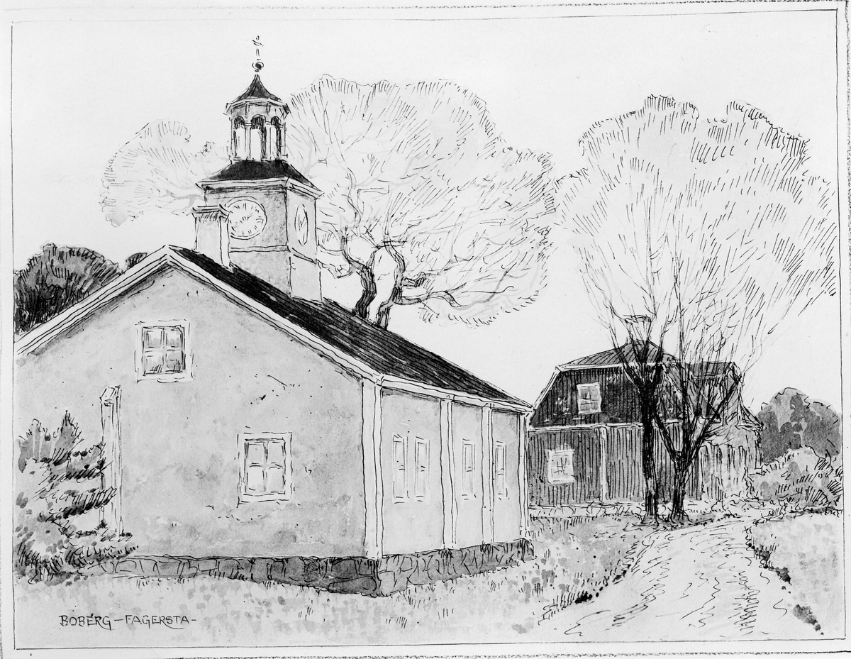 Fagersta stad, Fagersta kn. Teckning föreställande "Klockhuset" vid ...