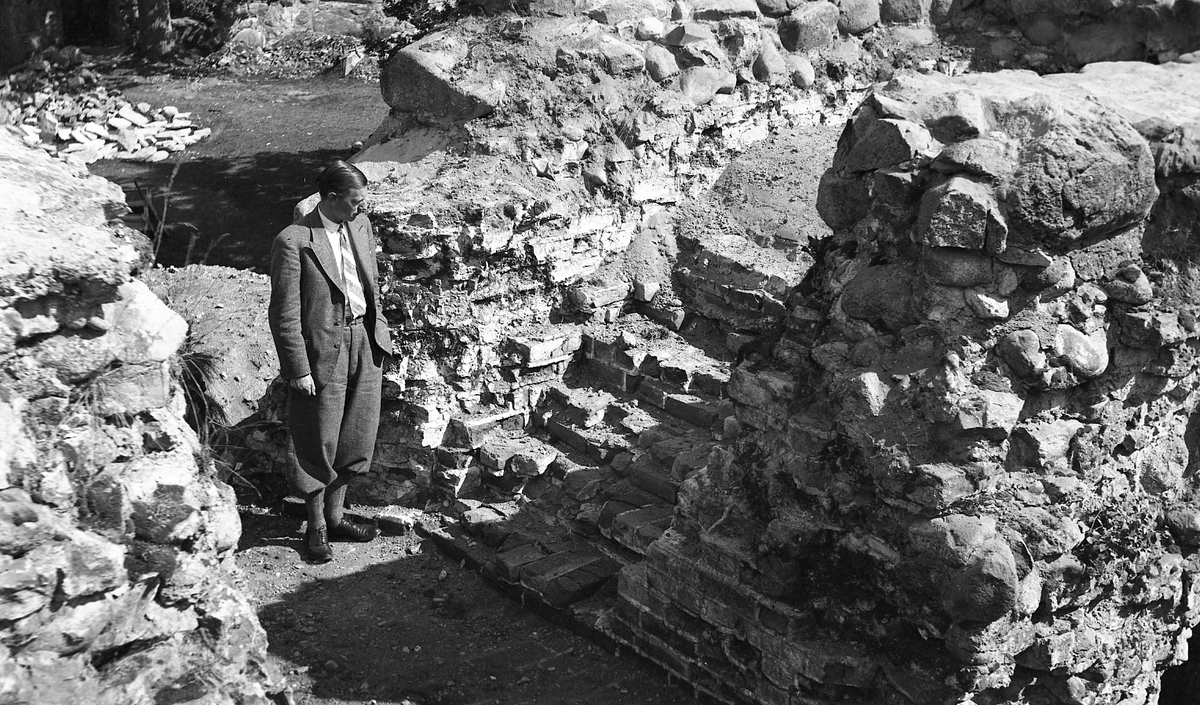 Trappa i sydvästra trapphuset. Kronobergs slottsruin, år 1936 ...