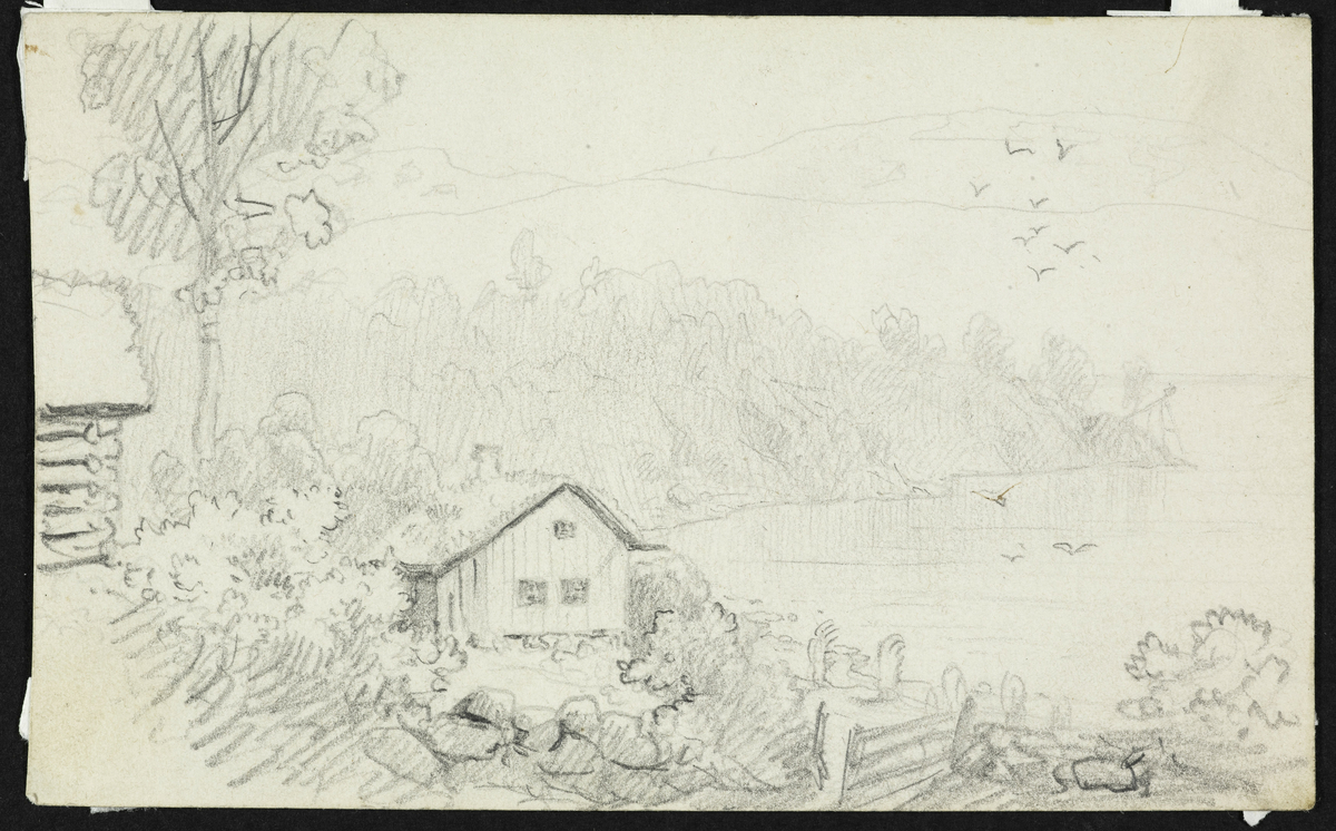 Hus ved havet [Tegning] - Lillehammer Kunstmuseum / DigitaltMuseum