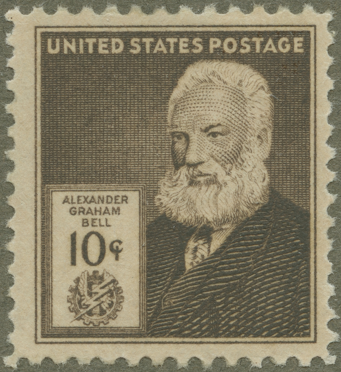 Frimärke med motiv av Alexander Graham Bell, 1847-1922. Talfysiolog ...