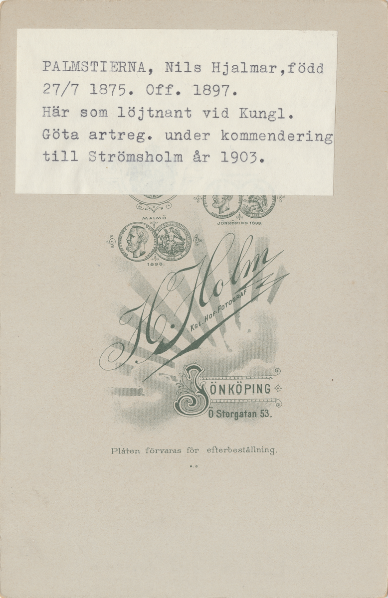 Porträtt av Nils Hjalmar Palmstierna, löjtnant vid Göta ...