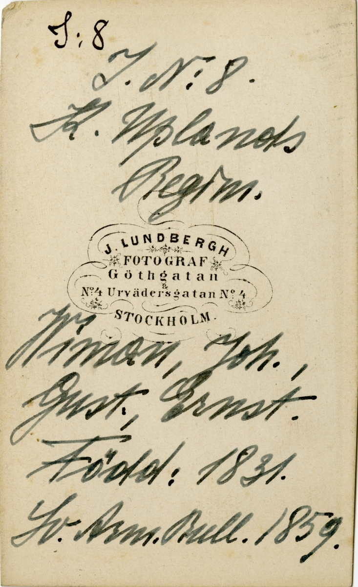 Porträtt av Johan Gustaf Ernst Wiman, major vid Upplands regemente I 8 ...