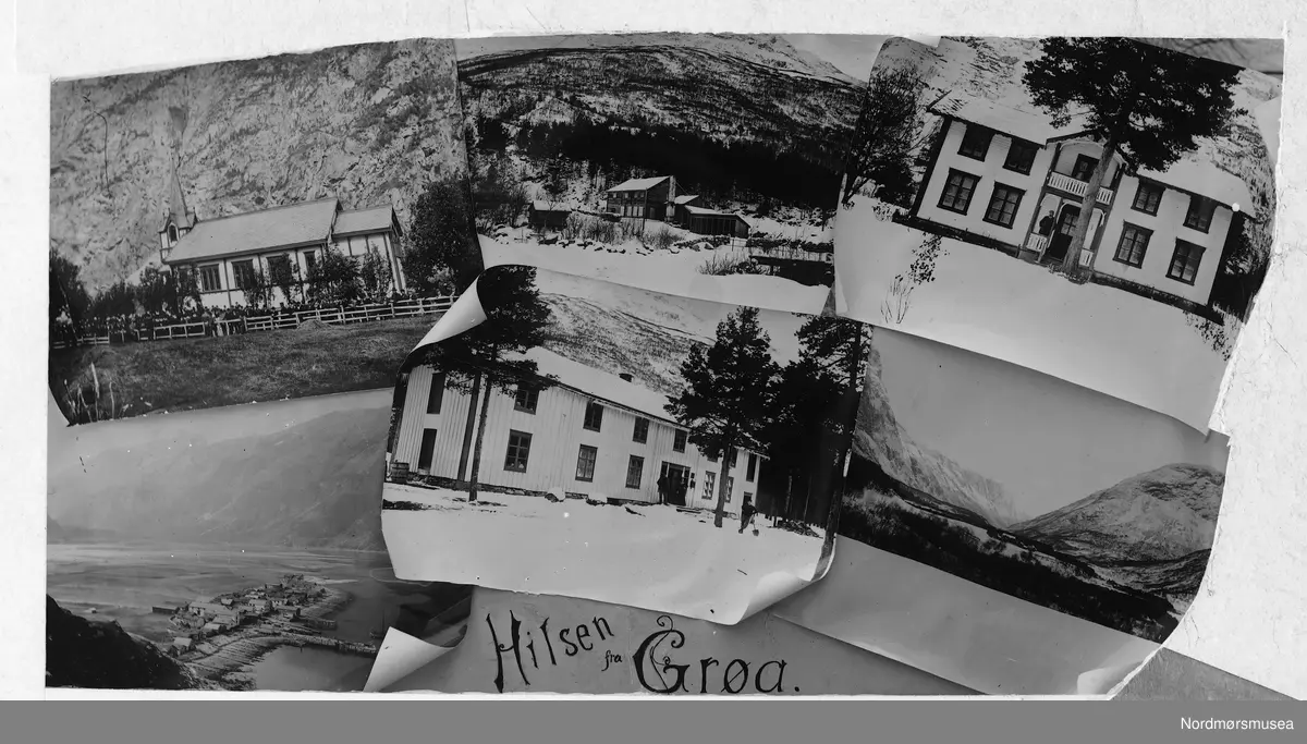 "Hilsen fra Grøa". Diverse oversiktsbilder. Bilde øverst fra venstre ...