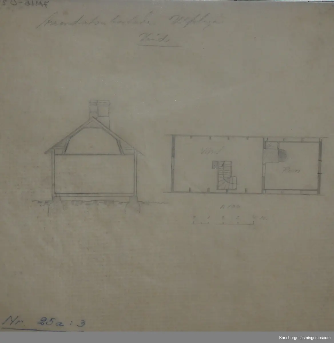 Ritning 1:100. - Karlsborgs fästningsmuseum / DigitaltMuseum