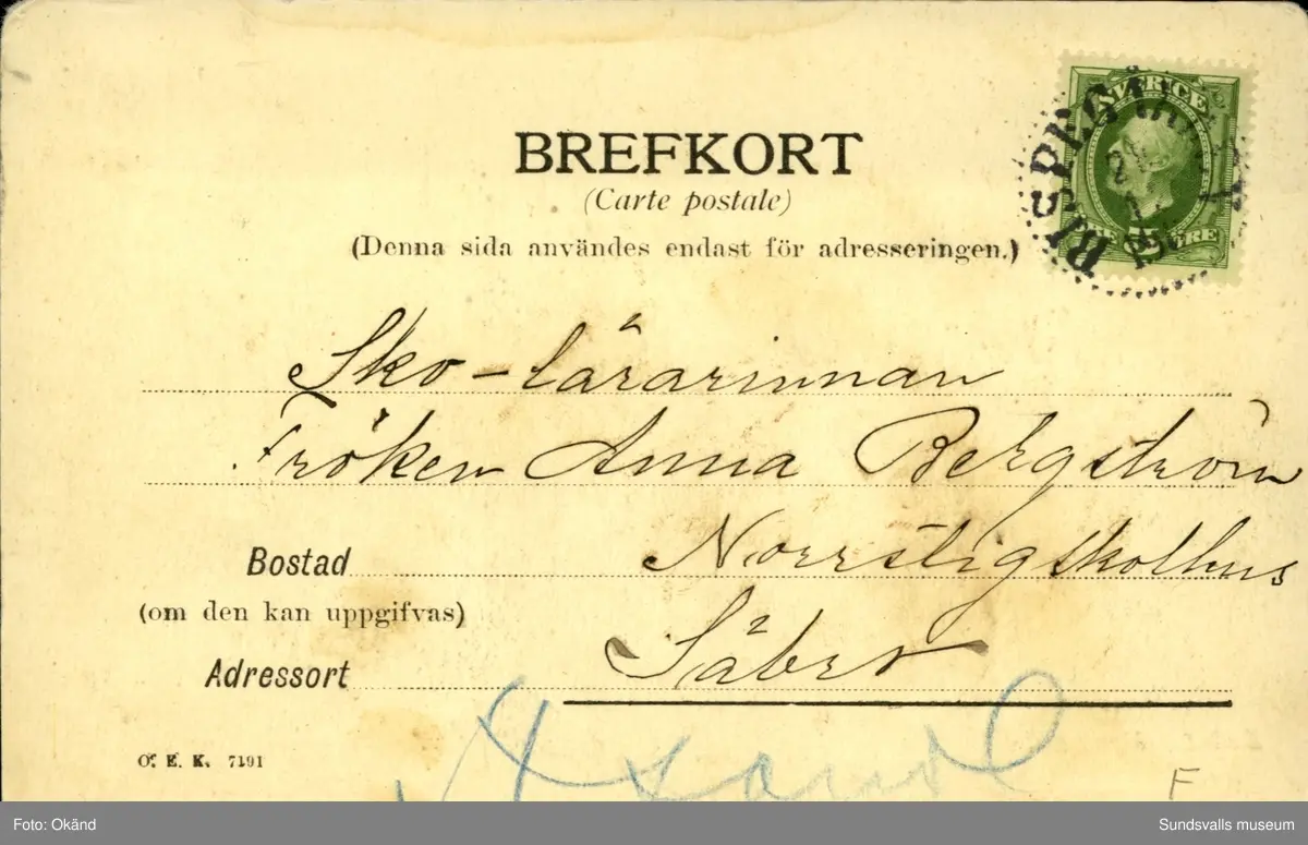 Vykort med motiv över Indals kyrka. - Sundsvalls museum / DigitaltMuseum