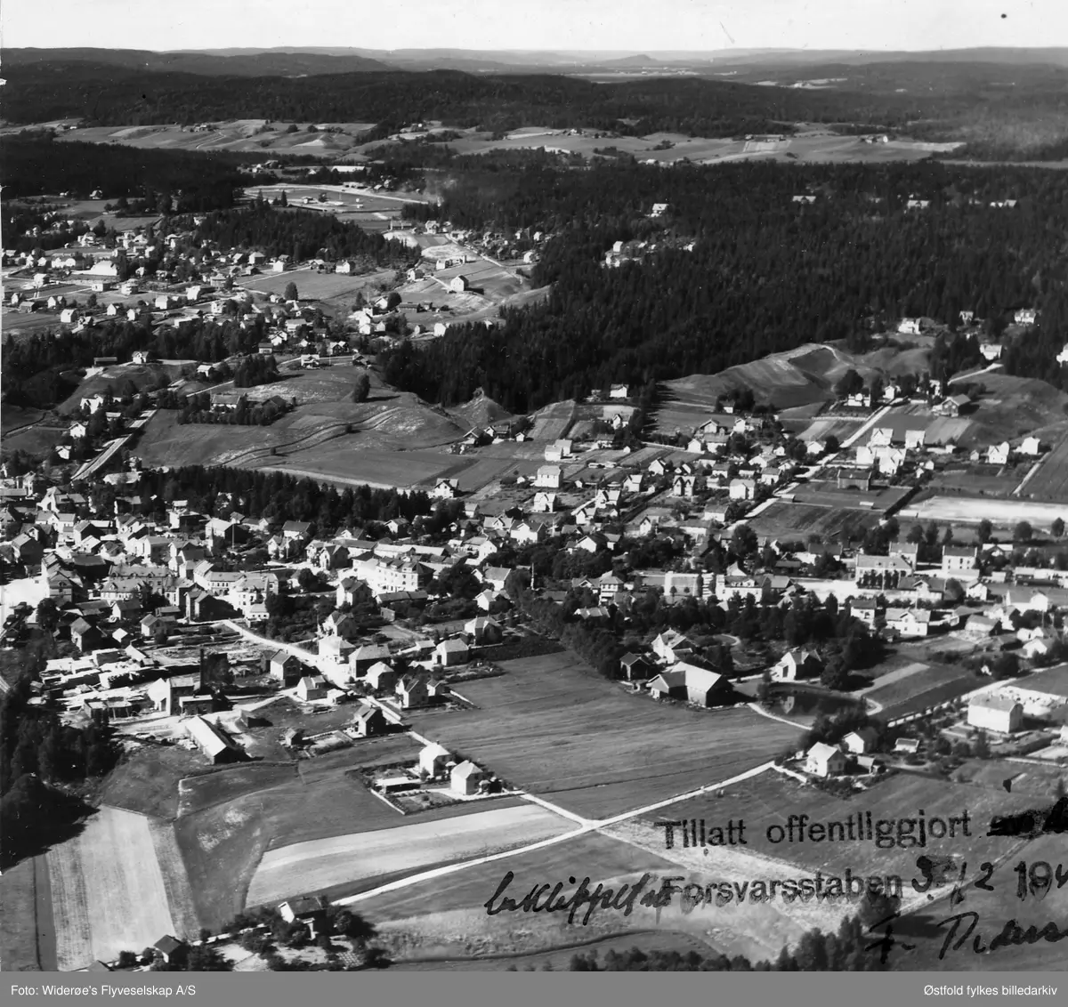 Oversitksbilde fra Mysen i Eidsberg, før 1940. - Østfold fylkes ...