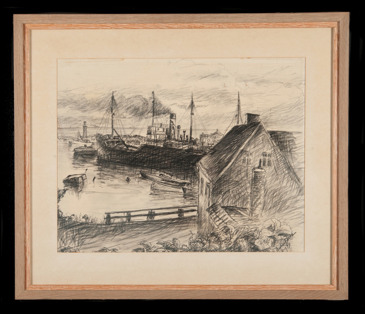 Lastångfartyg vid brygga - Sjöhistoriska museet / DigitaltMuseum