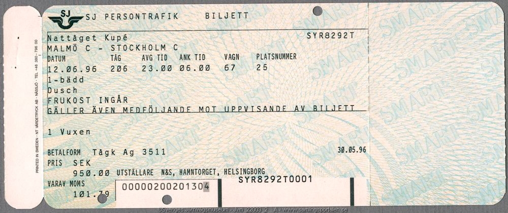 Sovplatsbiljett - Järnvägsmuseet / DigitaltMuseum