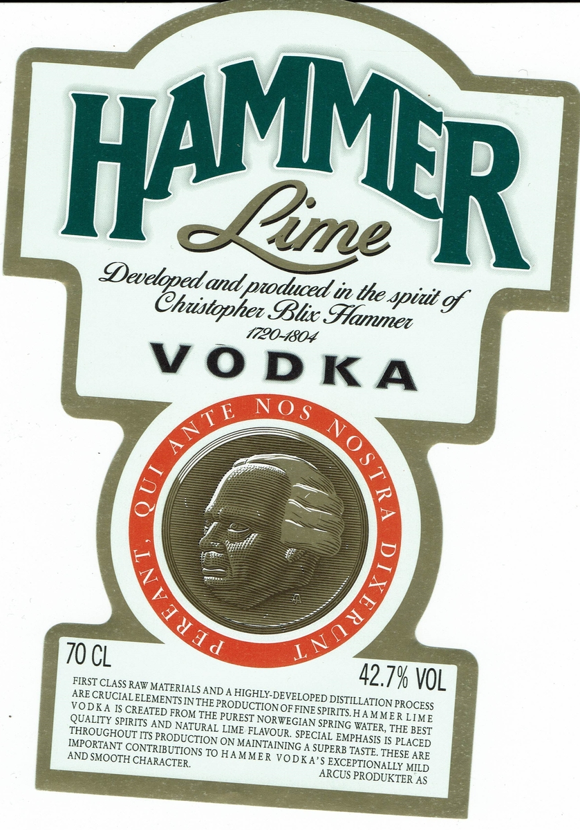 Hammer Lime Vodka. 42.7% vol. Arcus Produkter AS. - Atlungstad brenneri ...