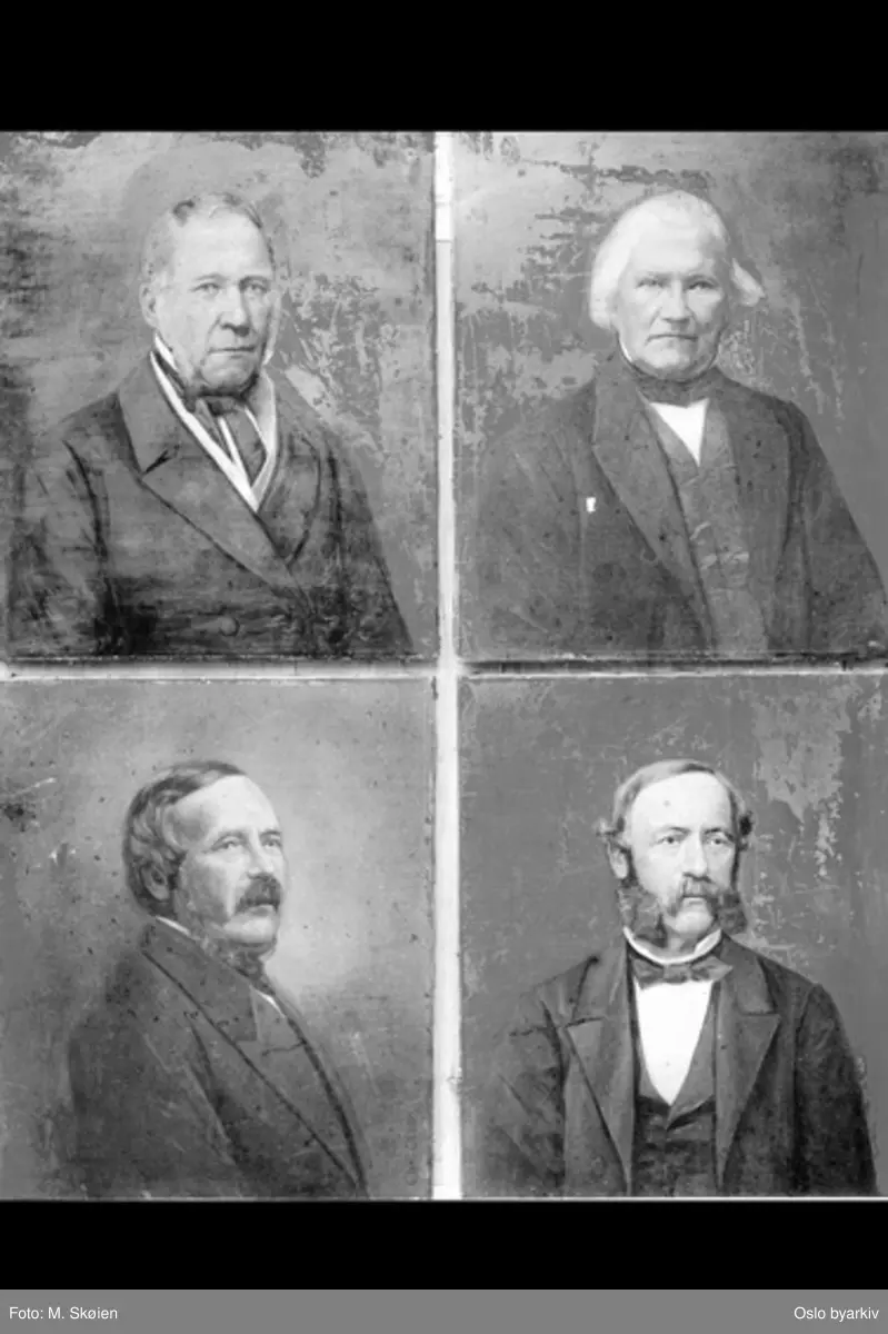 Avfotograferinger av Nydalen Compagnies grunnleggere. Øverst til ...