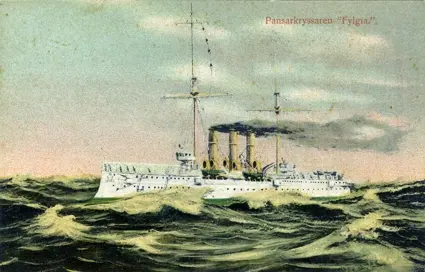 Pansarkryssaren FYLGIA. Kolorerat vykort. - Sjöhistoriska museet ...